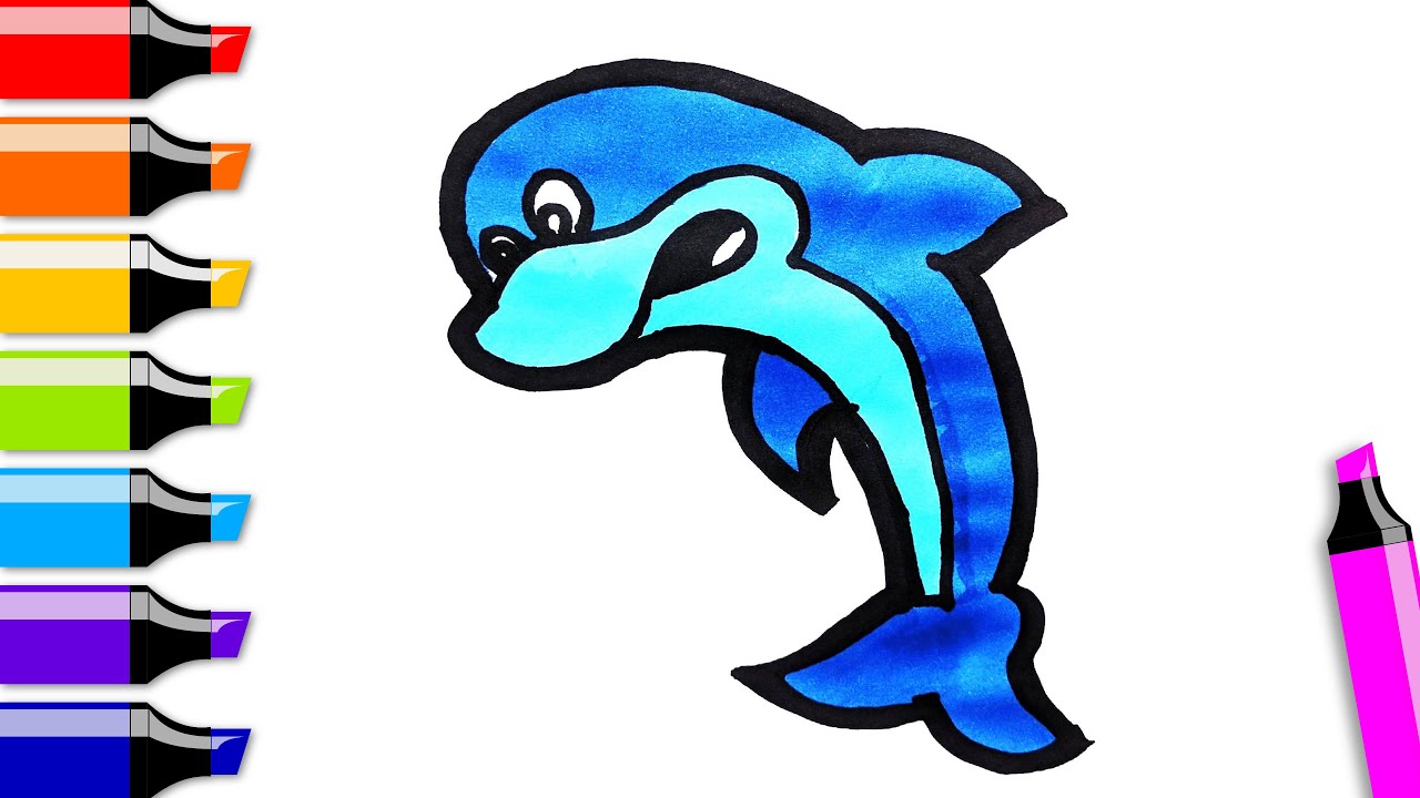 How to draw a dolphin for kids？ ｜Teach kids to draw and color a dolphin ...