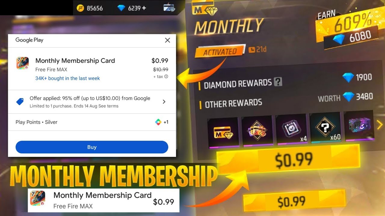 Free Fire 95% Discount Monthly Membership 😱 | How To Buy Monthly ...