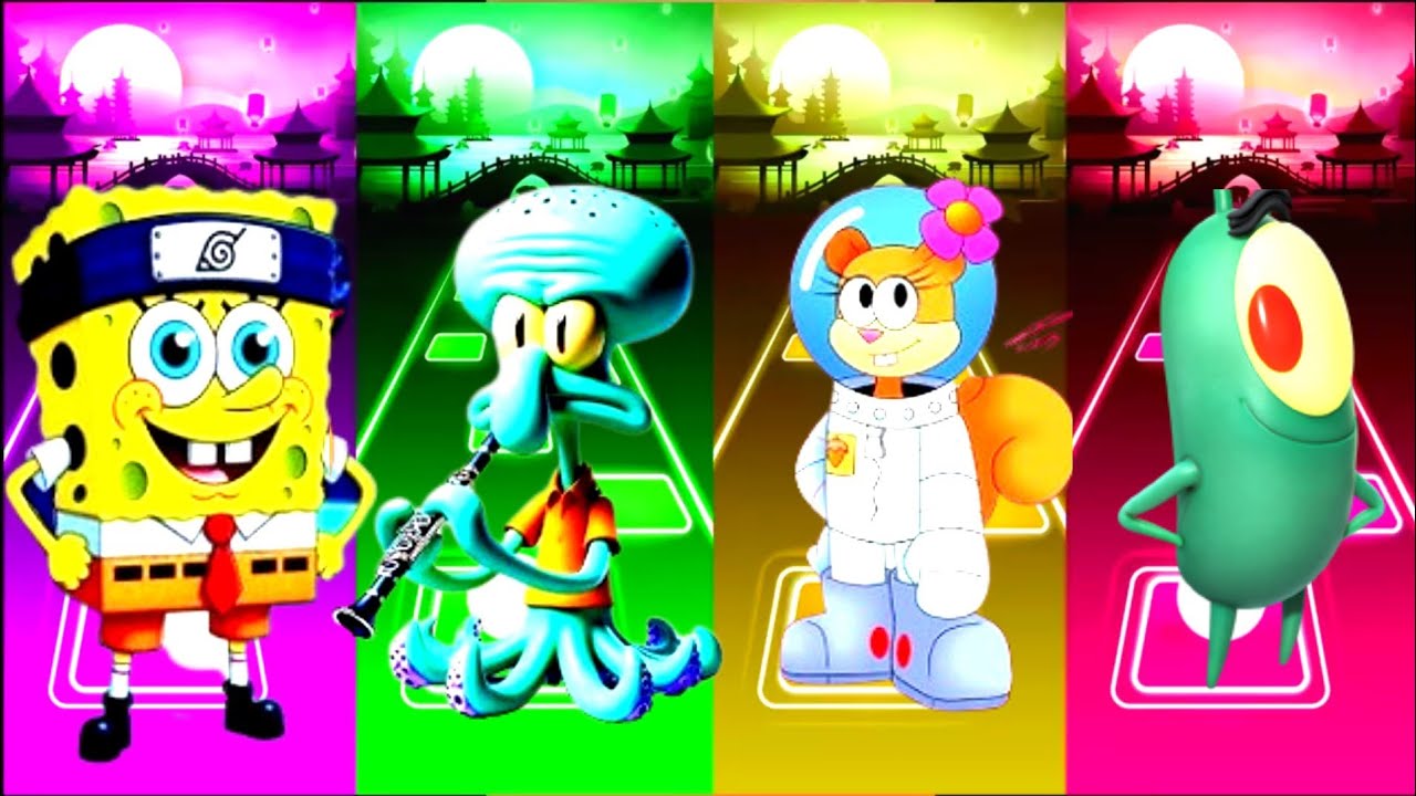 Patrick Star 🆚 Sandy Cheeks 🆚 Spongebob 🆚 Plankton - Tiles Hop Battle ...