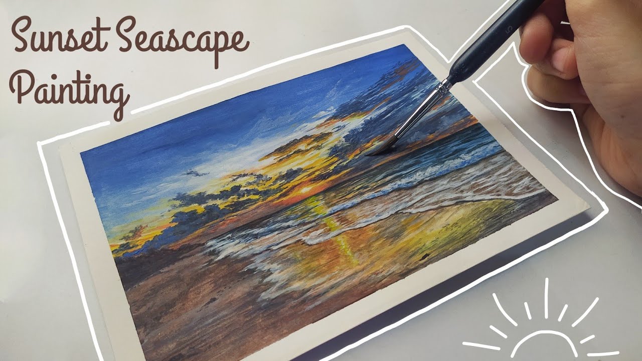 Sunset Seascape gouache painting| Time-lapse process | Relaxing video🌅 ...