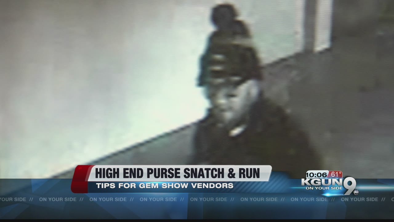 Snatch and run thief gets away with gem show visitor's designer bag - YouTube