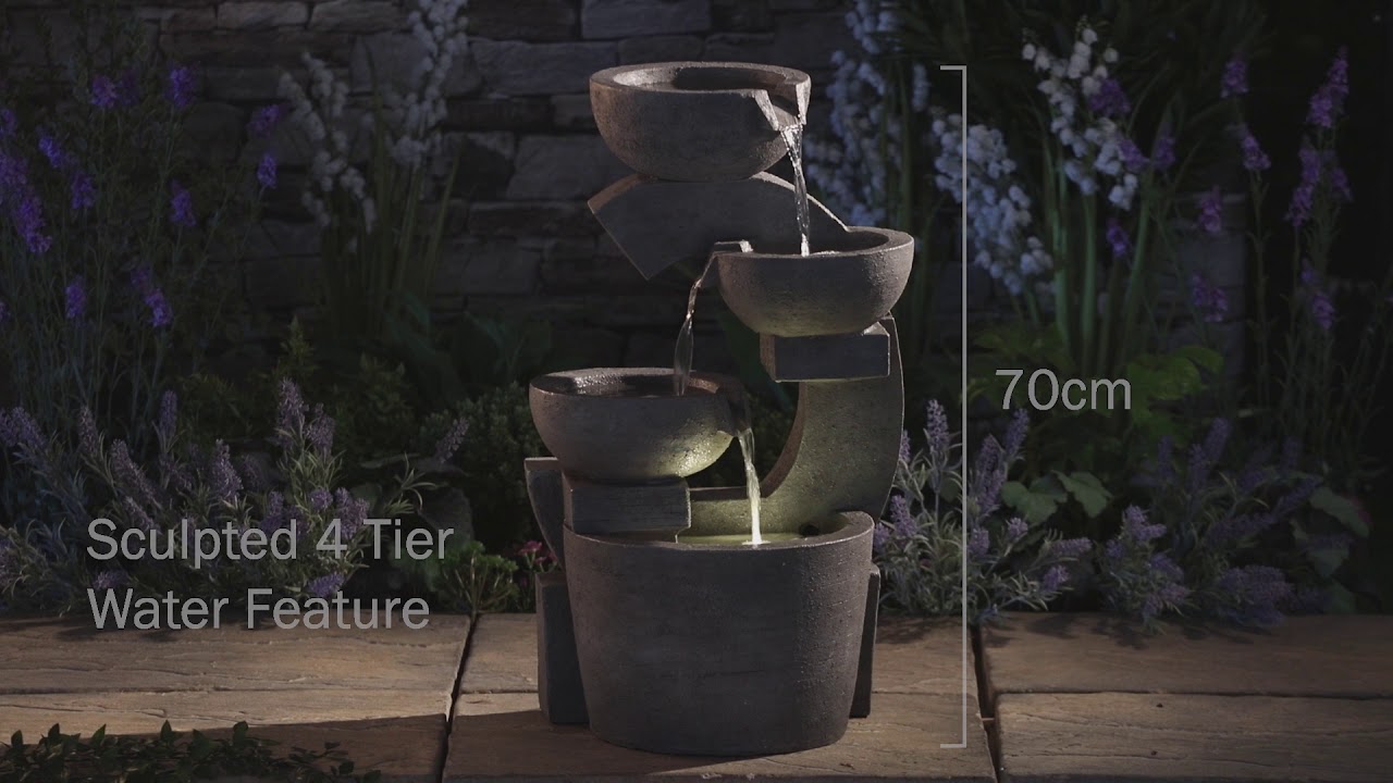 Serenity Sculpted Four-Tier Bowl Water Feature - YouTube