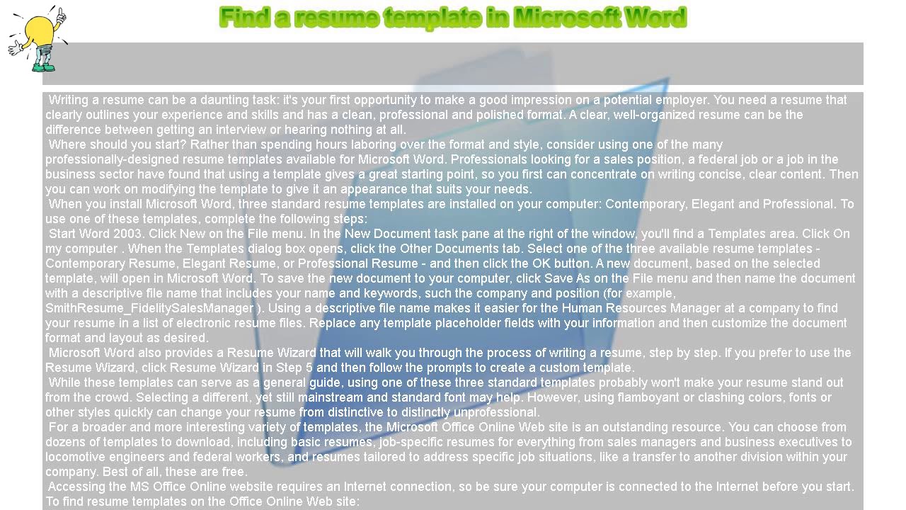 How to : Find a resume template in Microsoft Word - YouTube