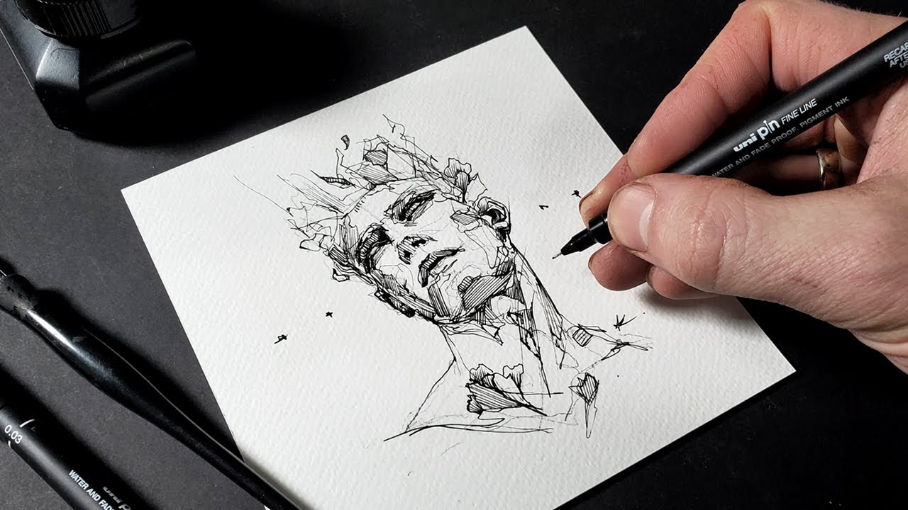 Drawing A Dynamic Portrait | Abstract Line Art Process - YouTube