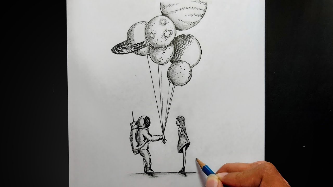 Astronaut With Planet Balloons || Timelaps Drawing ||Easy - YouTube