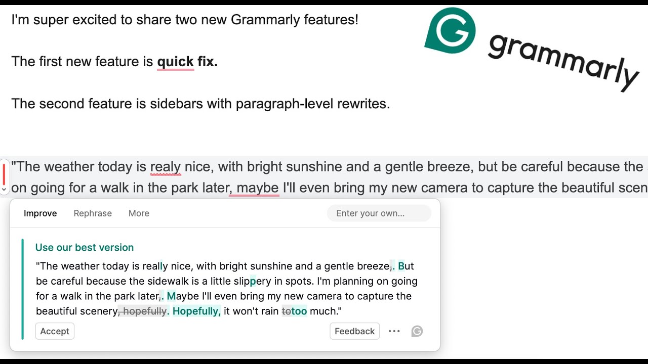 New Features in @grammarly: Quick Fix + Sidebar with Paragraph-Level ...