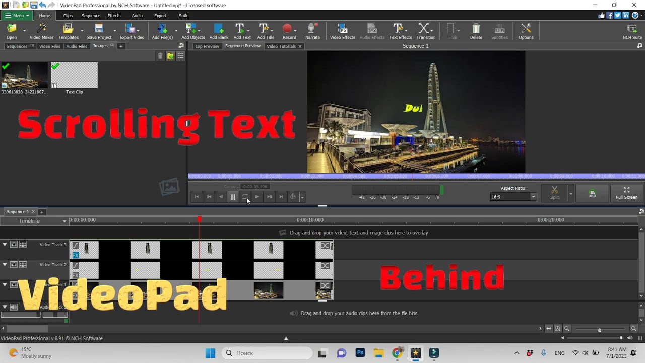 How To Make The Text To Scroll Behind The Object In VideoPad | Let`s Do ...