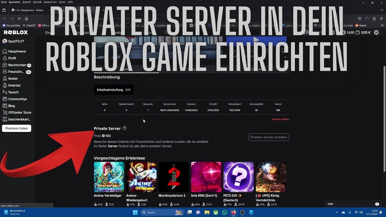 PRIVATER SERVER IN DEIN ROBLOX GAME EINRICHTEN - YouTube