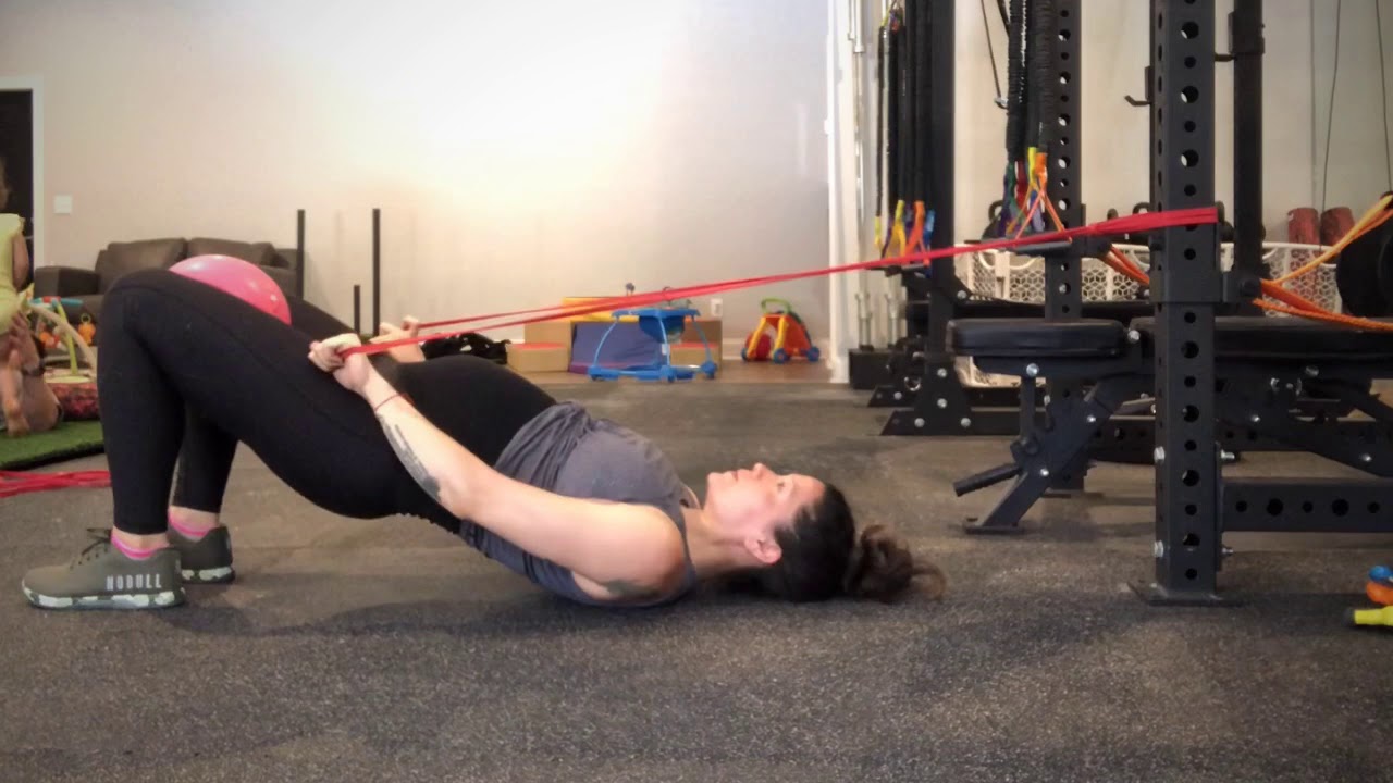 Glute Bridge + Banded Pull Down - YouTube