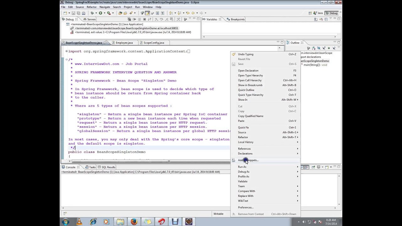 SPRING FRAMEWORK @SCOPE SINGLETON ECLIPSE DEMO - YouTube