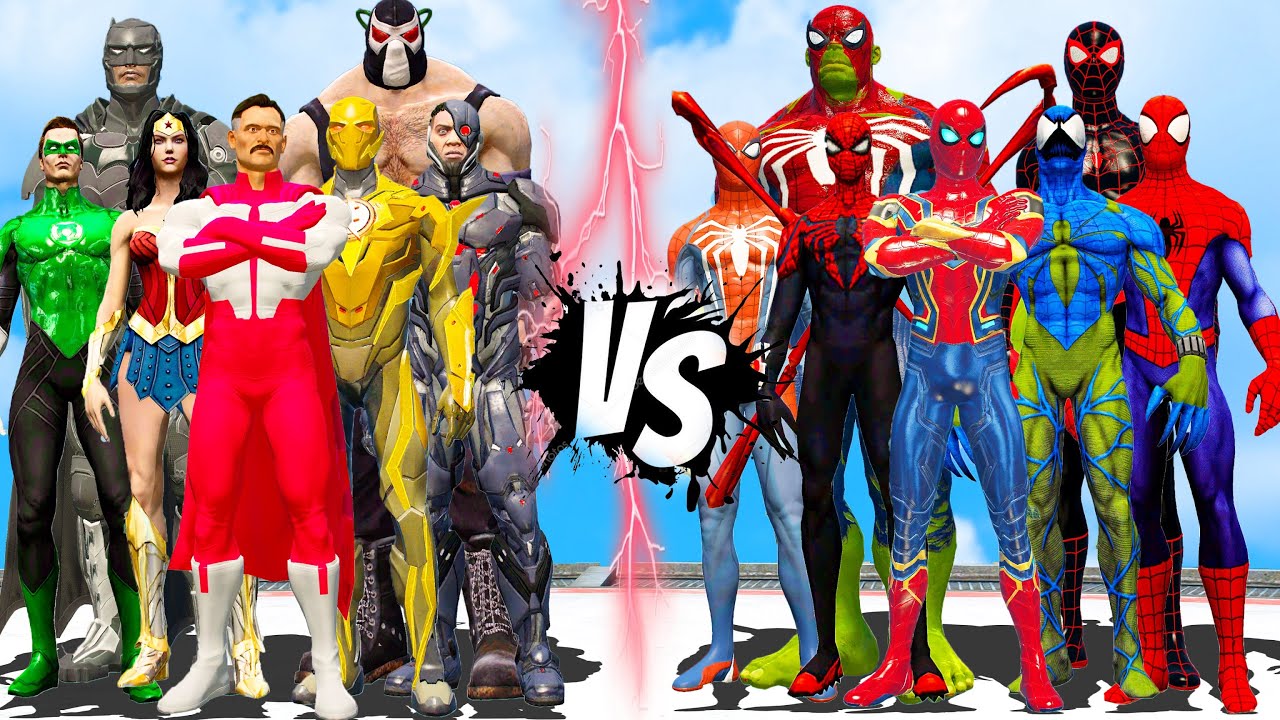 Justice League VS Spider Man Army | Spider Hulk & Spider Man Black ...