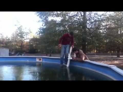 Tyler falls in frozen pool - YouTube