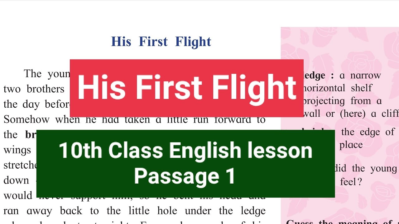 His First Flight - Passage 1 | 10th Class Semi English lesson passage ...