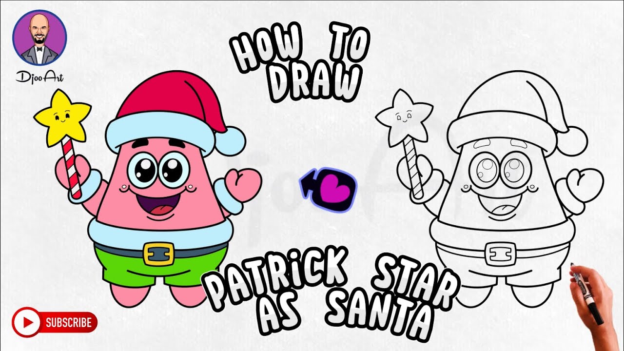How to Draw and Color Patrick Star as Santa Simply | Christmas - YouTube
