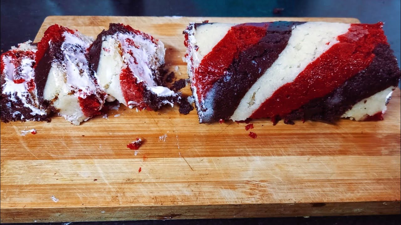chocolate red velvet marble Swiss roll cake without egg| how to make ...