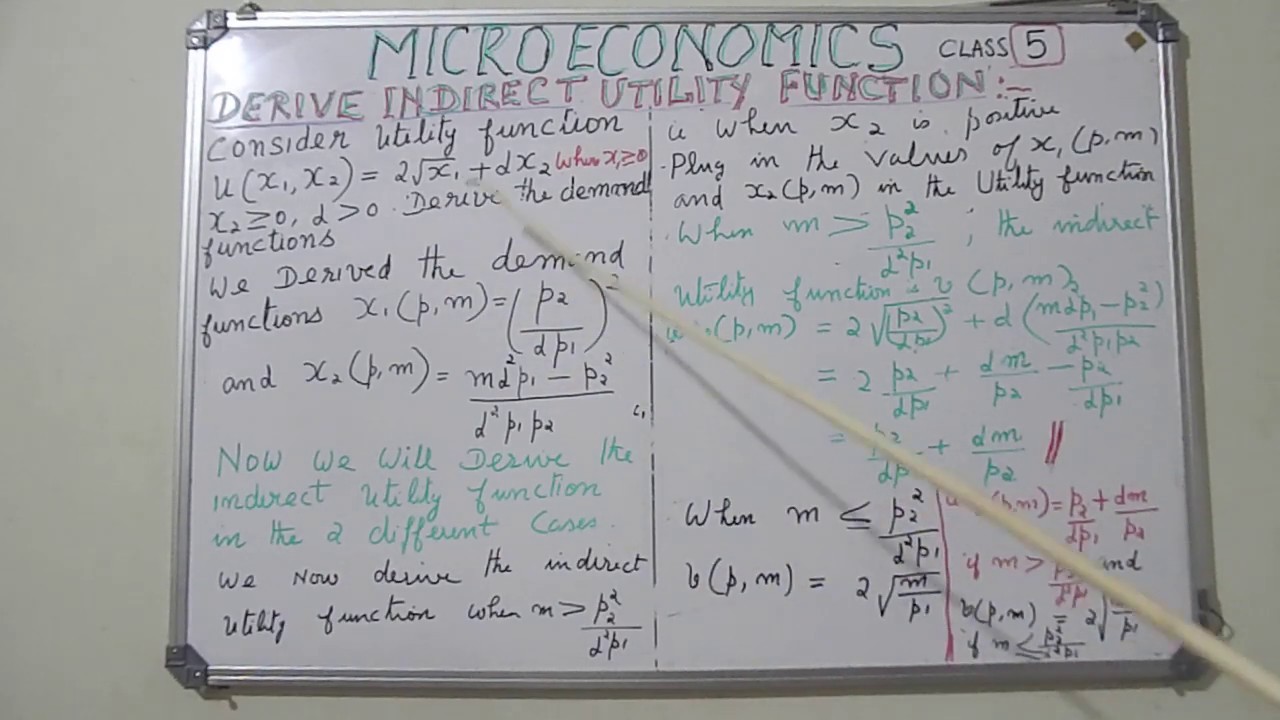 MICROECONOMICS: DERIVATION OF INDIRECT UTILITY FUNCTION - YouTube
