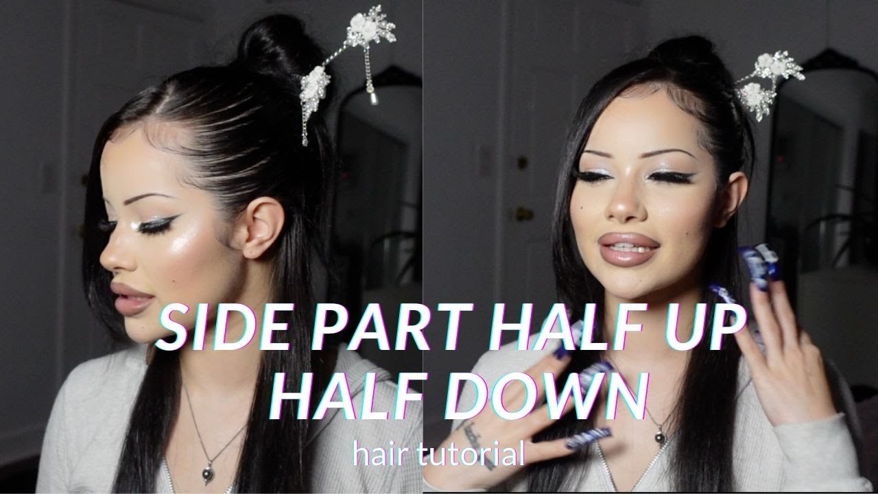 side part half up half down hair tutorial - YouTube