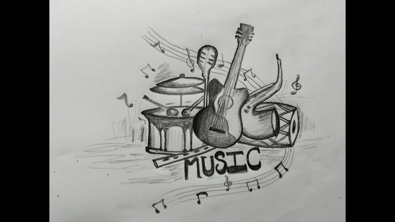 How to draw Musical instruments art | Musical instruments art | Draw ...