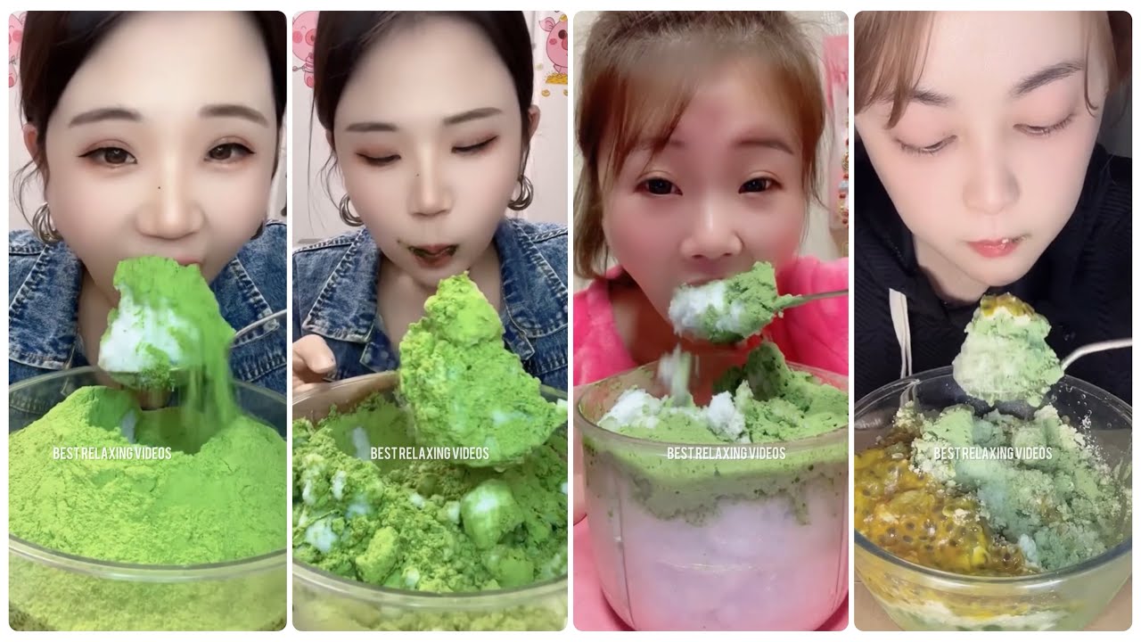 Best matcha green tea powder & Eating matcha powdered ice & matcha ...