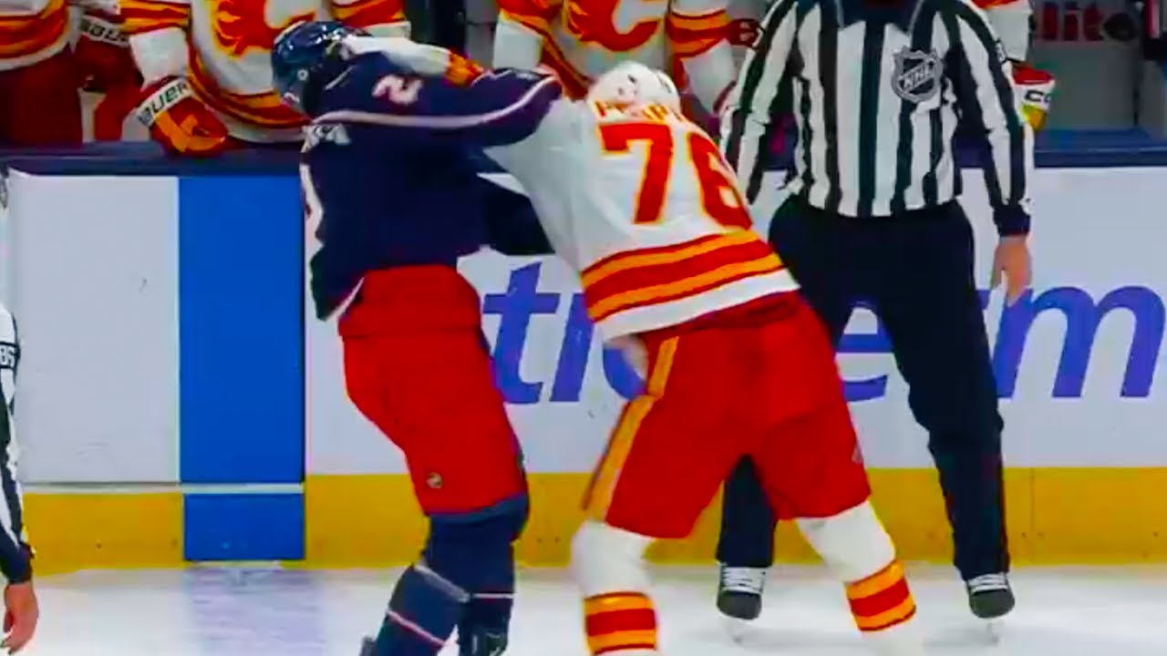 Martin Pospisil Jake Christiansen Fight | Calgary Flames v Columbus ...