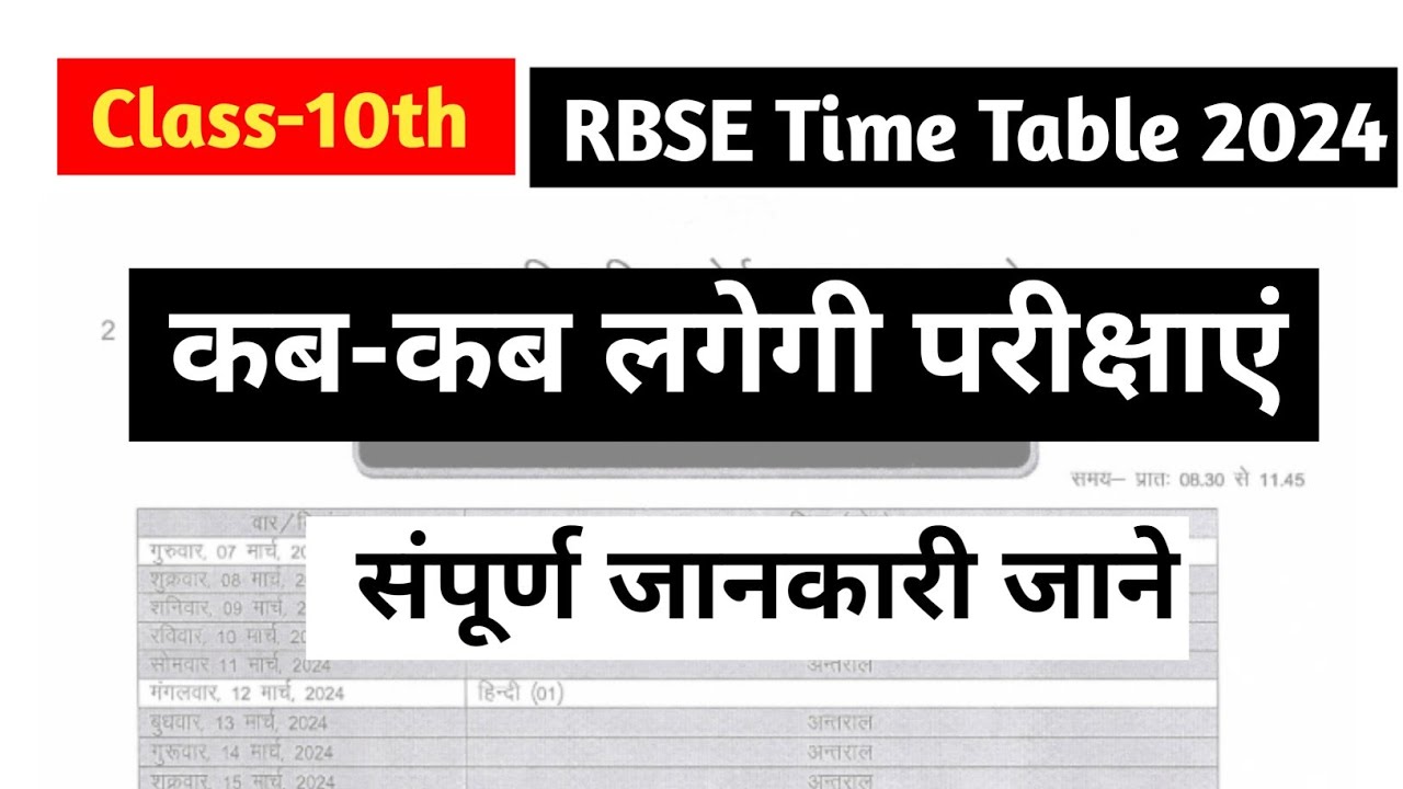 Class 10th Rbse Board Time Table 2024 release कक्षा दसवीं टाइम टेबल ...