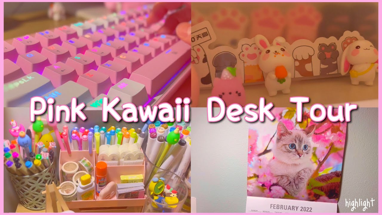 cute pink kawaii desk tour \\ stationery organization \\ highlight 💗 ...