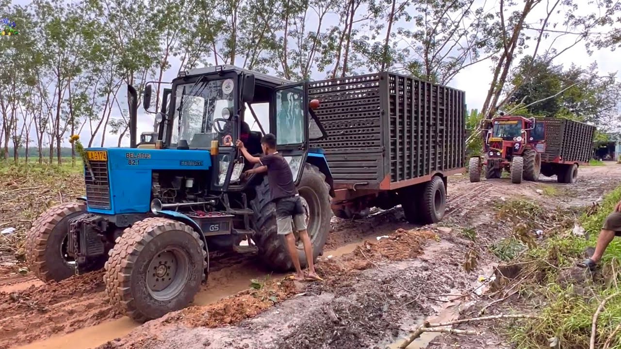 Xe gấp kube 05 đẩy cho máy cày belarus chở củ mì nổ máy - YouTube