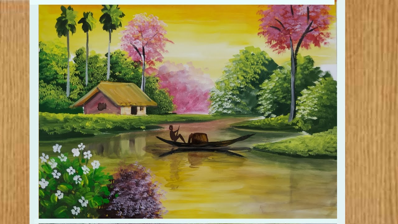 how to draw beautiful landscape scenery with poster color,poster color ...
