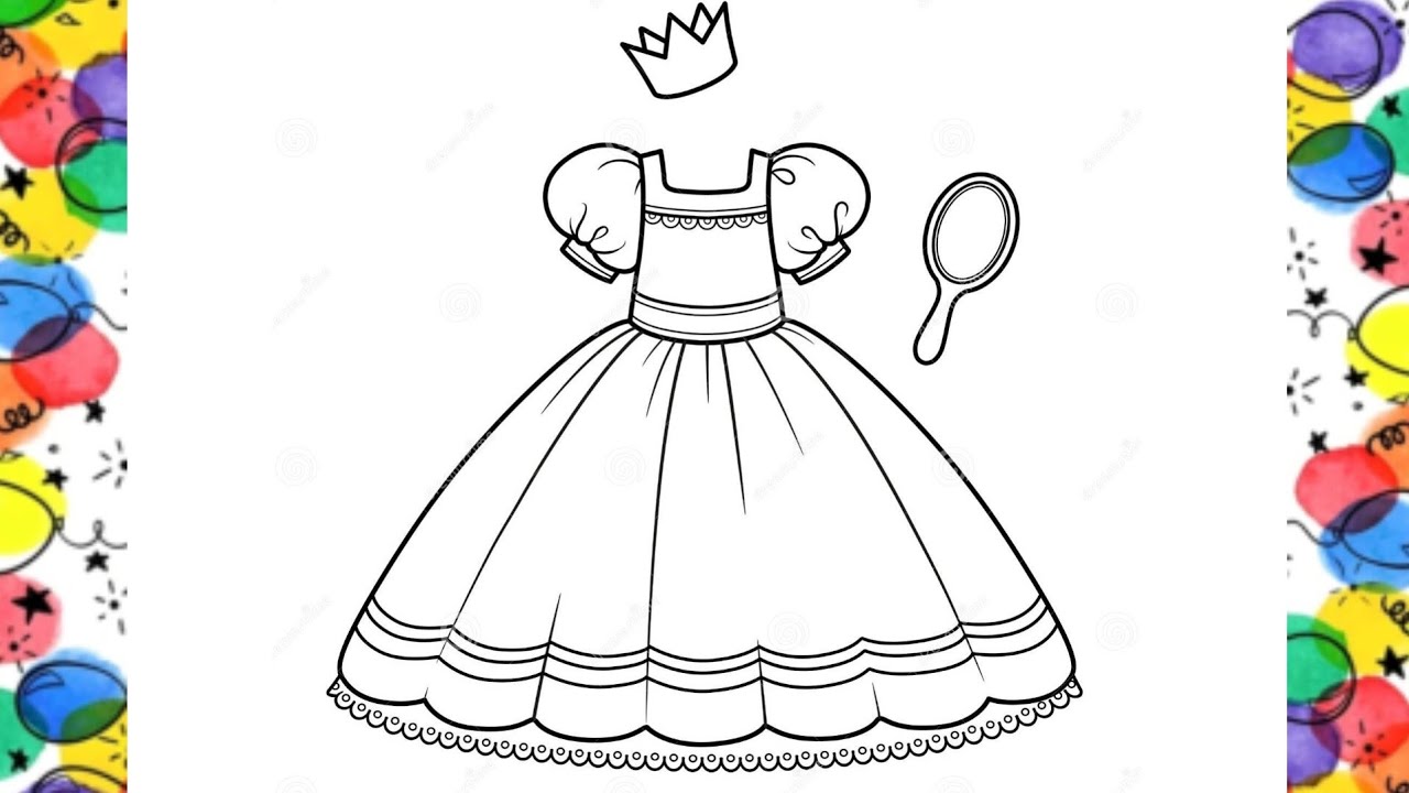 Dress 👗 Coloring // Easy Drawing and Coloring Princess Dress for Kids ...