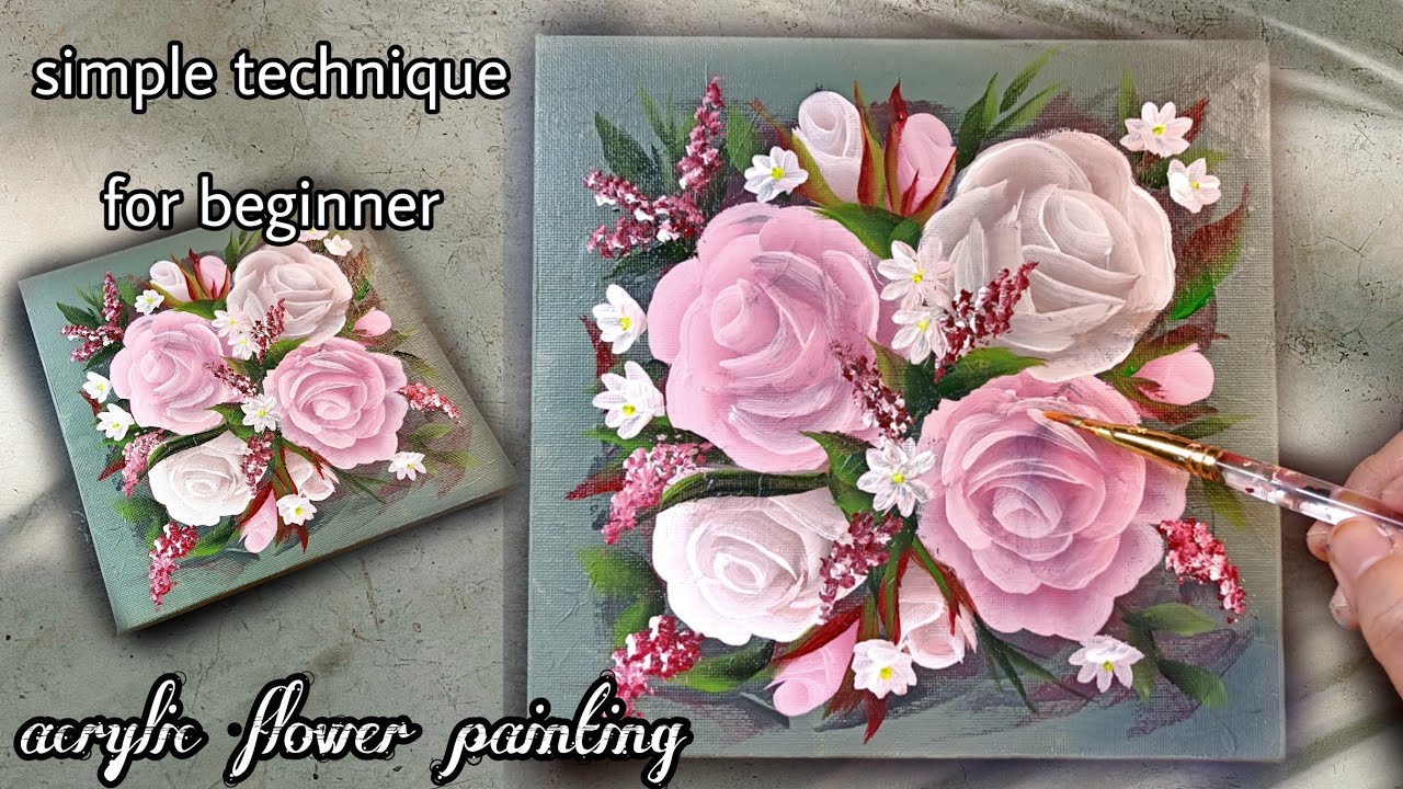 flower acrylic painting for beginner / simple and easy one stroke ...