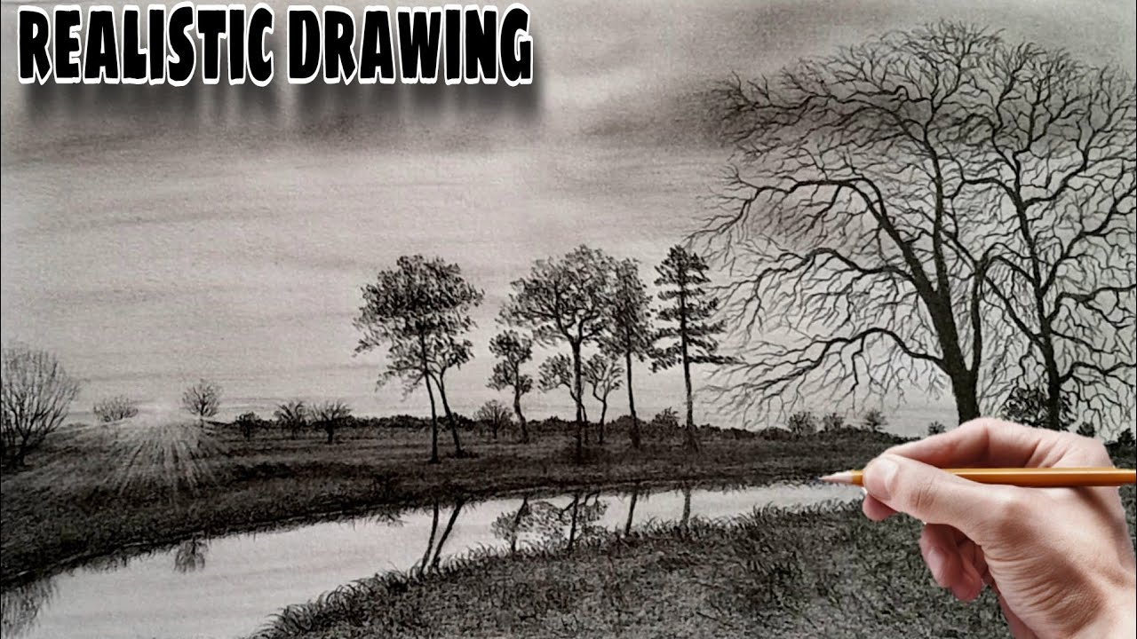 How to draw a realistic sunset | Drawing a beautiful sunset with pencil ...