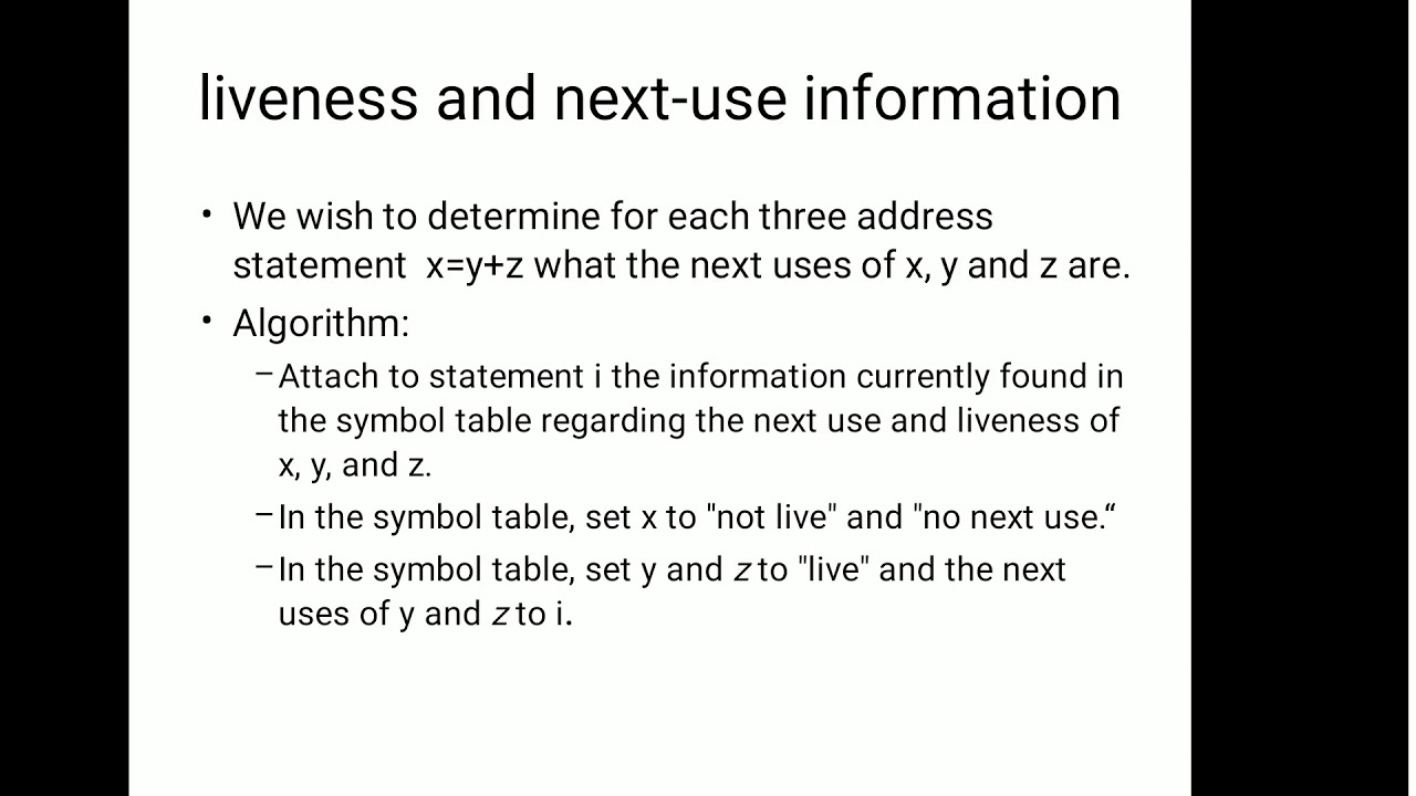 Compiler: Liveness and next use information - YouTube
