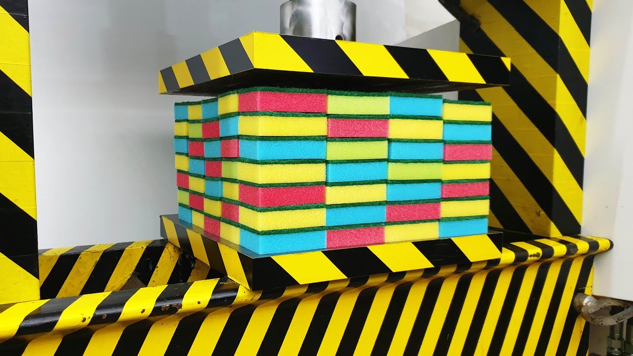 EXPERIMENT HYDRAULIC PRESS 100 TON vs RAINBOW SPONGE - YouTube