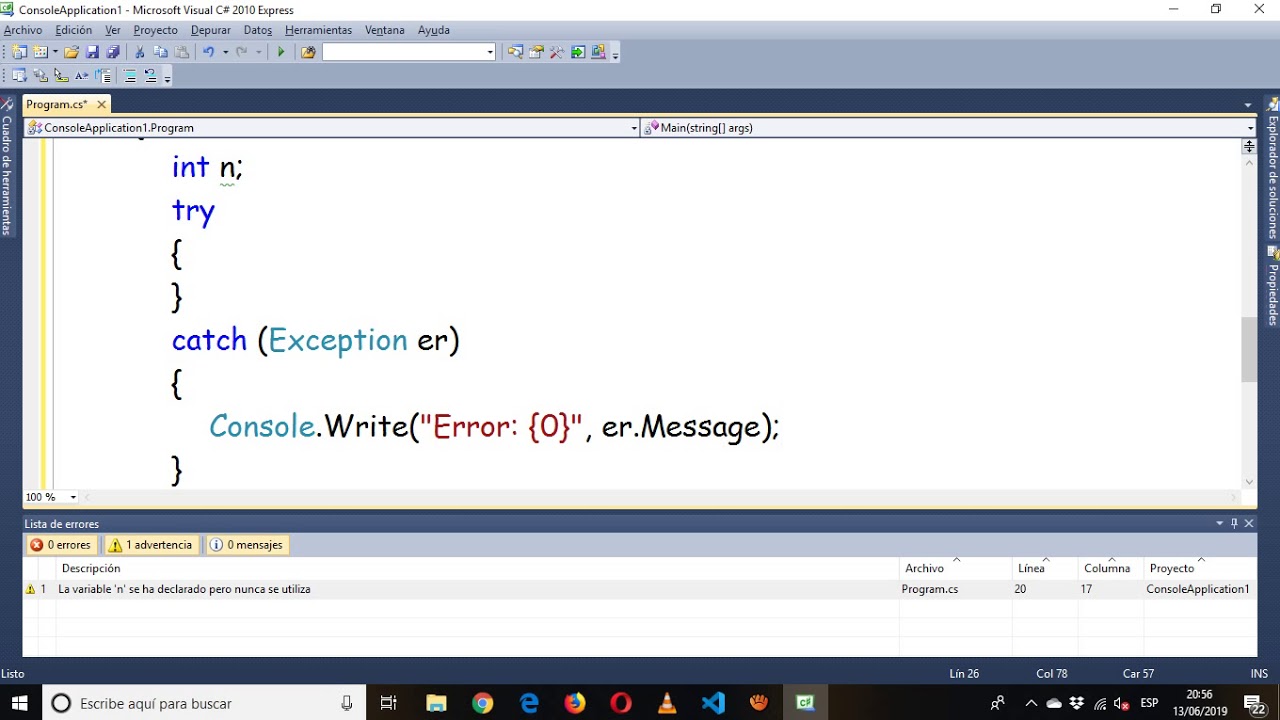 Programacion Orientada a Objetos con C#:Excepciones 2 - YouTube