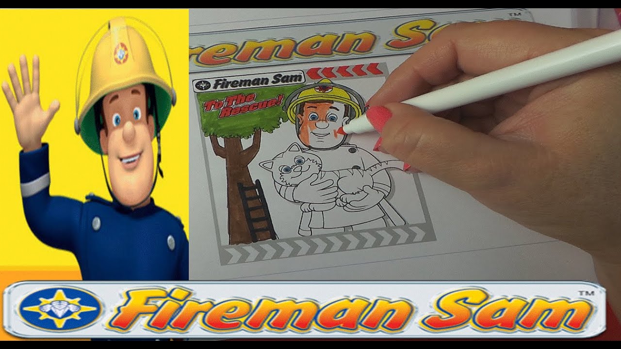 FIREMAN SAM - TO THE RESCUE- THE CAT IN THE TREE How to Colour him in ...