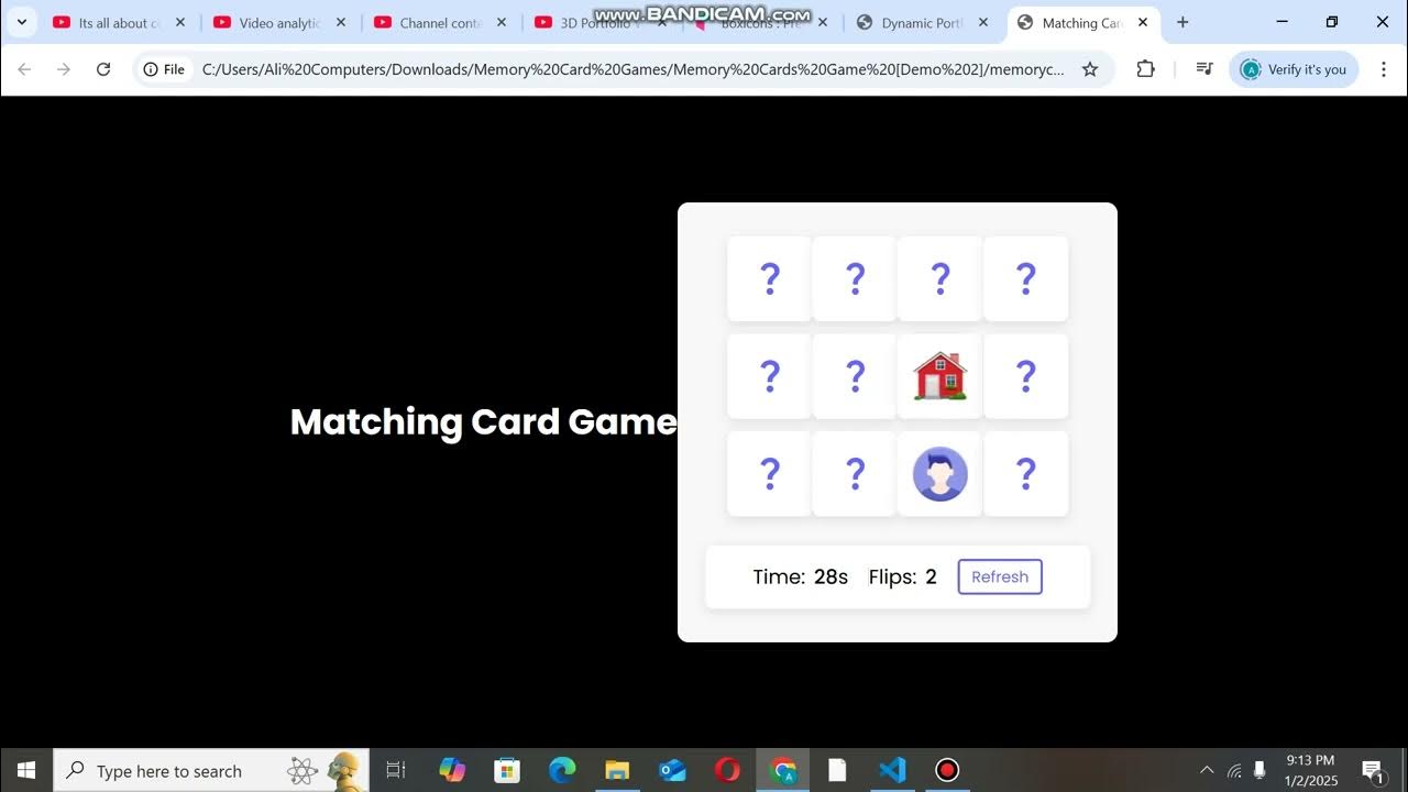 How to Make a Find Matching Card Game with timer using HTML, CSS and Javascript Part 2 - YouTube