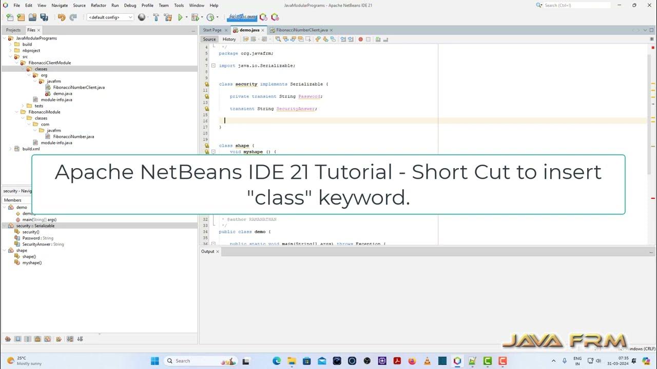 Apache NetBeans IDE 21 Tutorial - Short Cut to insert class keyword ...