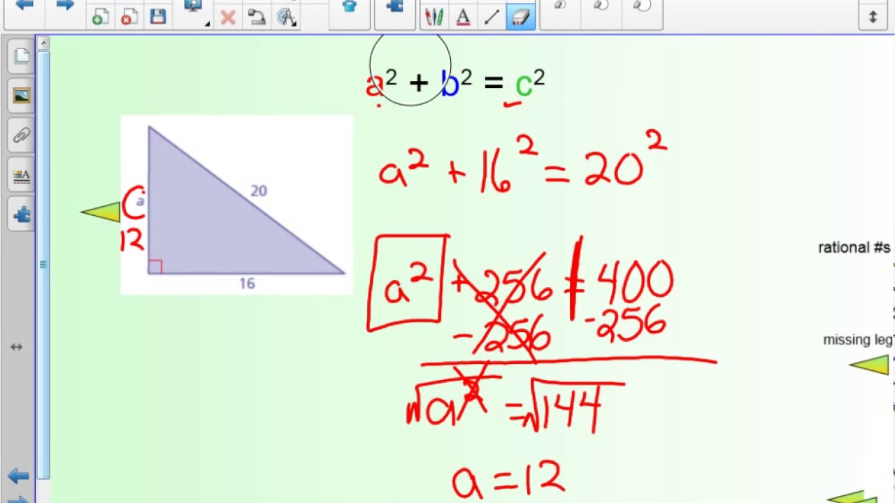 8th 7.3 Lesson - Pythagorean Theorem (Missing Leg) - YouTube
