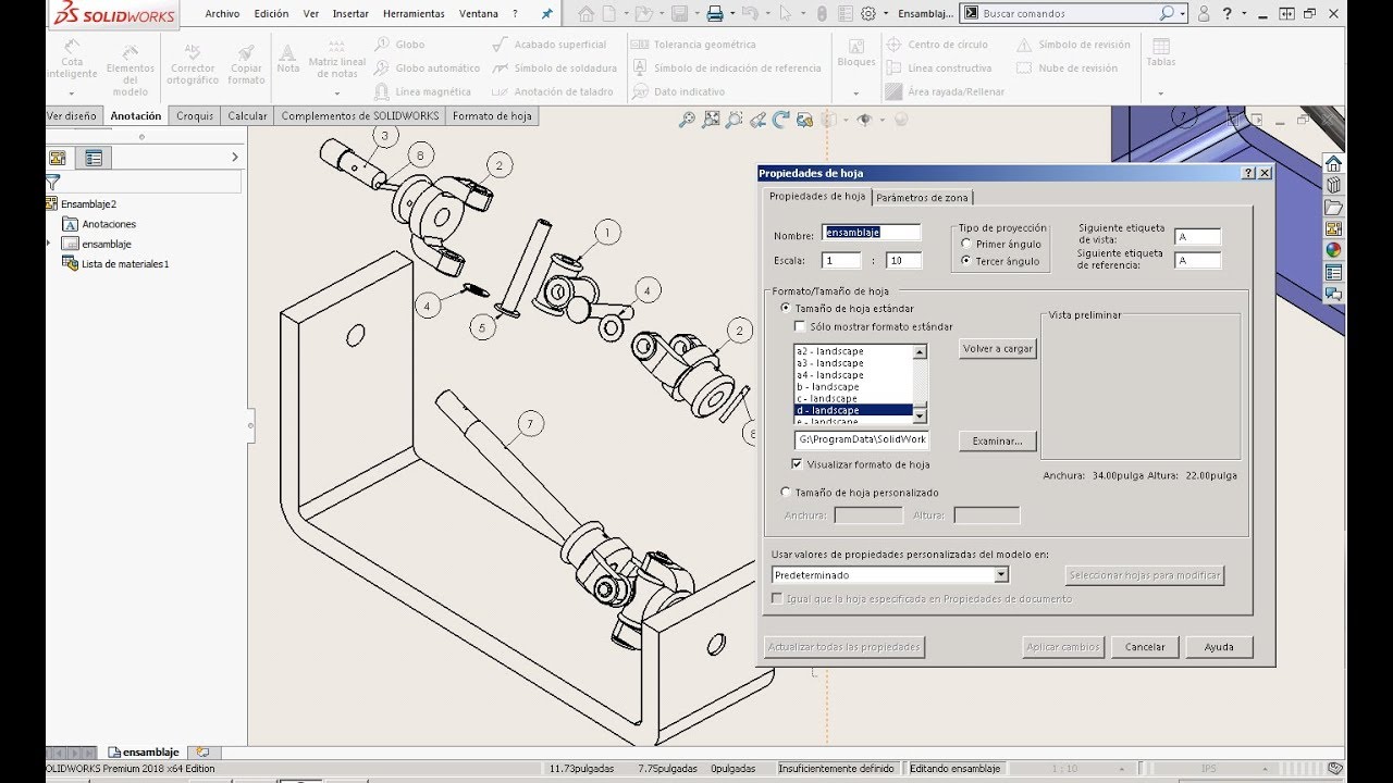 Cambiar tamaño de hoja Solidworks 2018 - YouTube