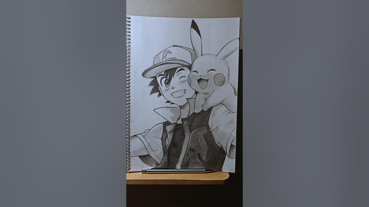 How to drawing ash and pikachu ll stranger artz - YouTube