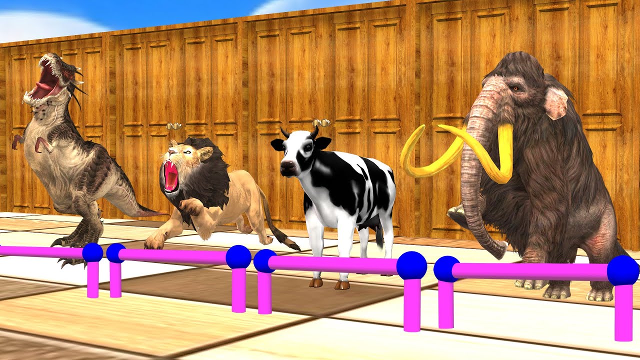 Wild Animal Running Race Funny Video Cow Mammoth Elephant Dinosaur Lion ...