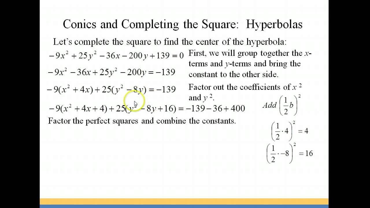 Conics and Completing the Square: Hyperbolas - YouTube