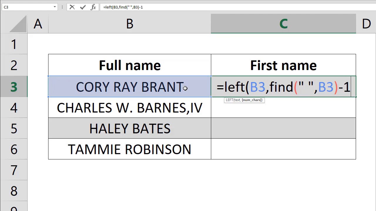 How to get the first name text from the full name data - YouTube