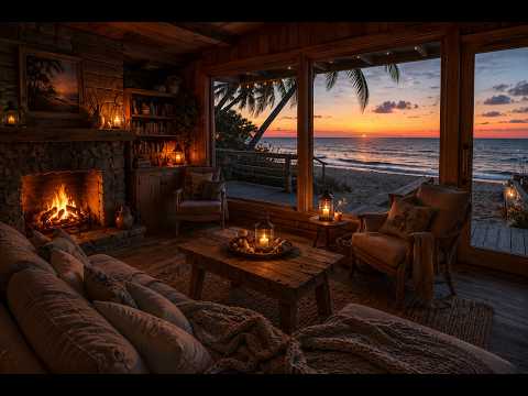 Cozy Beach Cabin Escape 🏡 Gentle Ocean Waves & Seagulls for Relaxation (4 Hours)