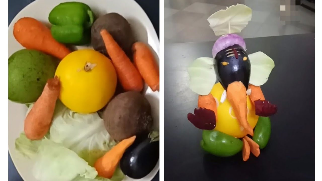 Ganesha made with veggies || How to make Ganesha idol with vegetables ...