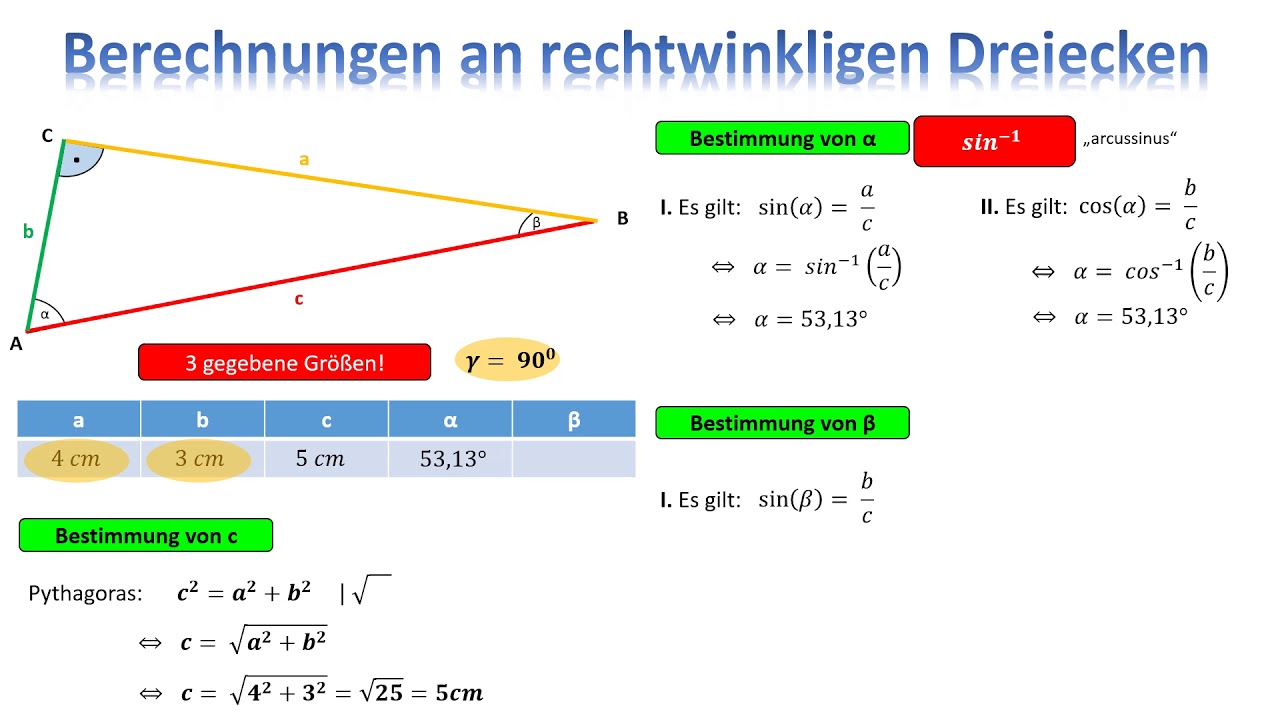 Berechnungen an rechtwinkligen Dreiecken - YouTube
