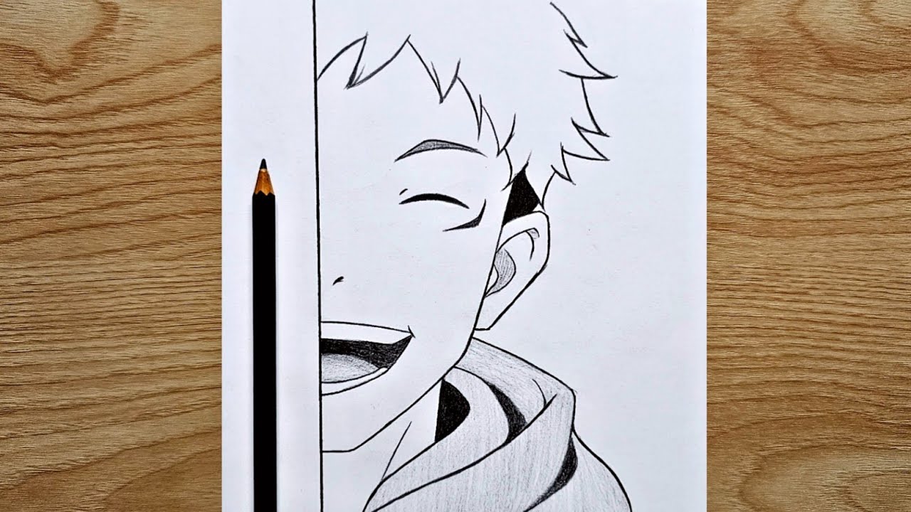 How to draw Itadori Yuji | Easy Anime half face step by step | easy ...