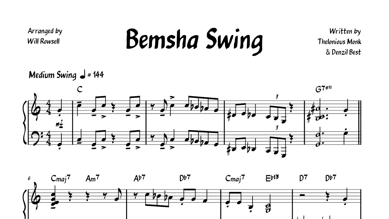 Bemsha Swing (Thelonious Monk/Denzil Best) [Solo Piano] - YouTube