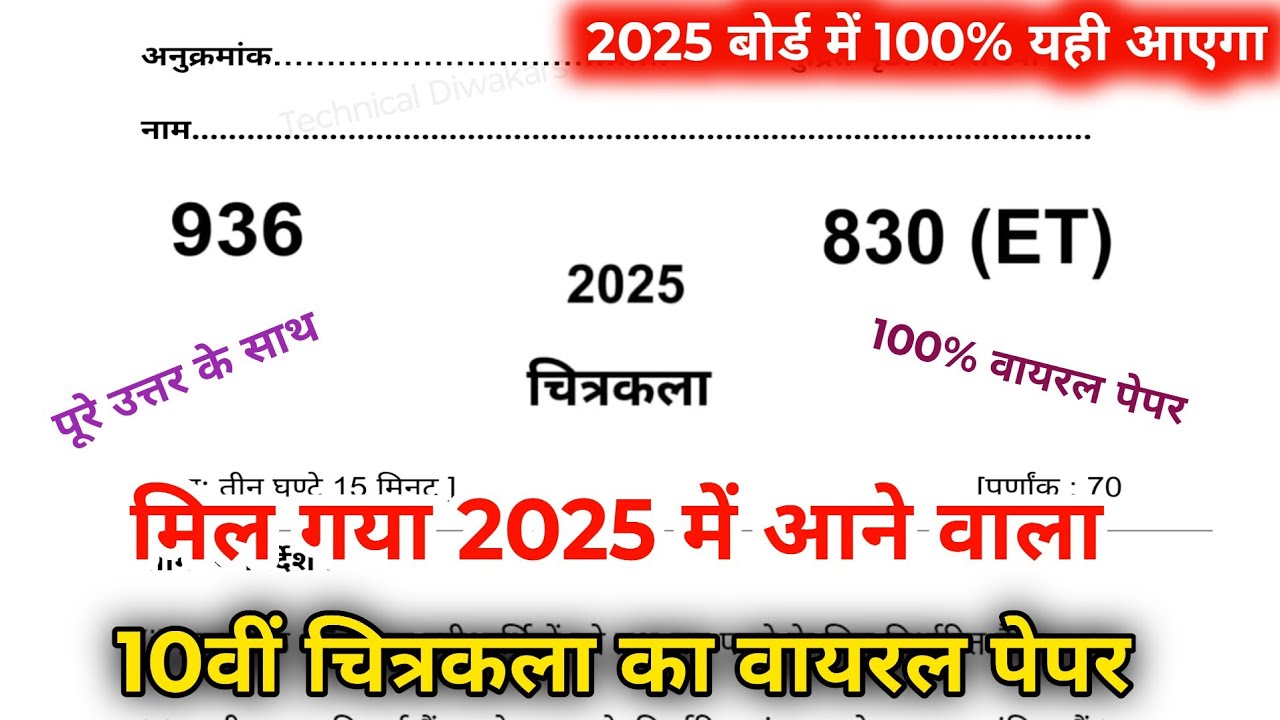 10th Art (Drawing) model paper 2025 || UP Board exam chitrkla question ...