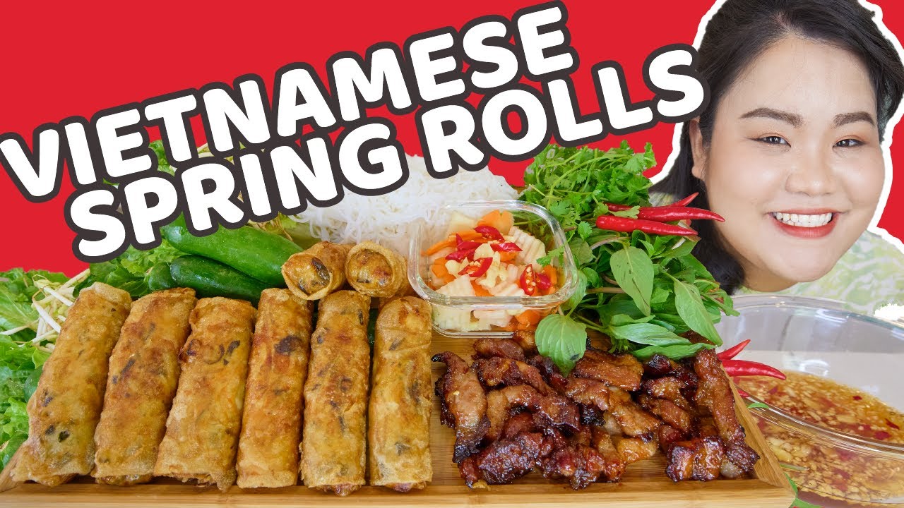 Vietnamese Food Mukbang | Spring Rolls & Grilled Pork | ASMR Mukbang ...